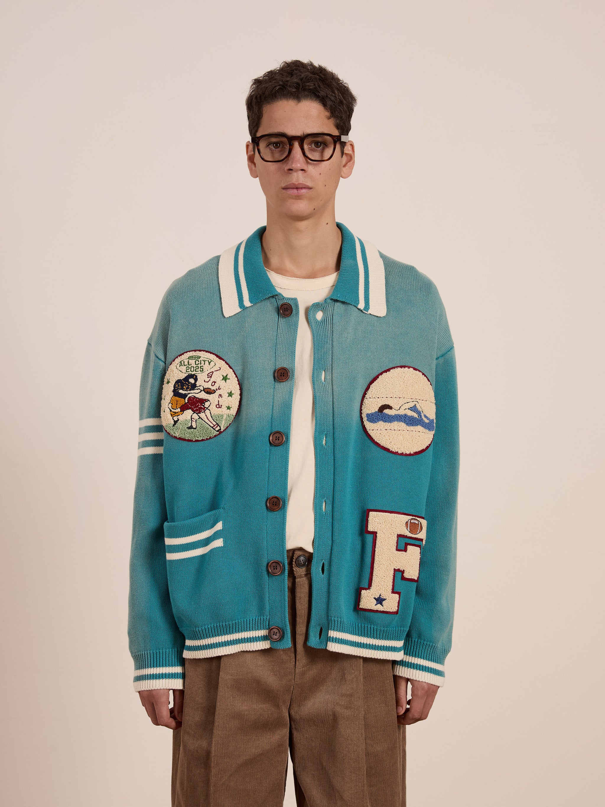 Fin Varsity Patch Collared Cardigan