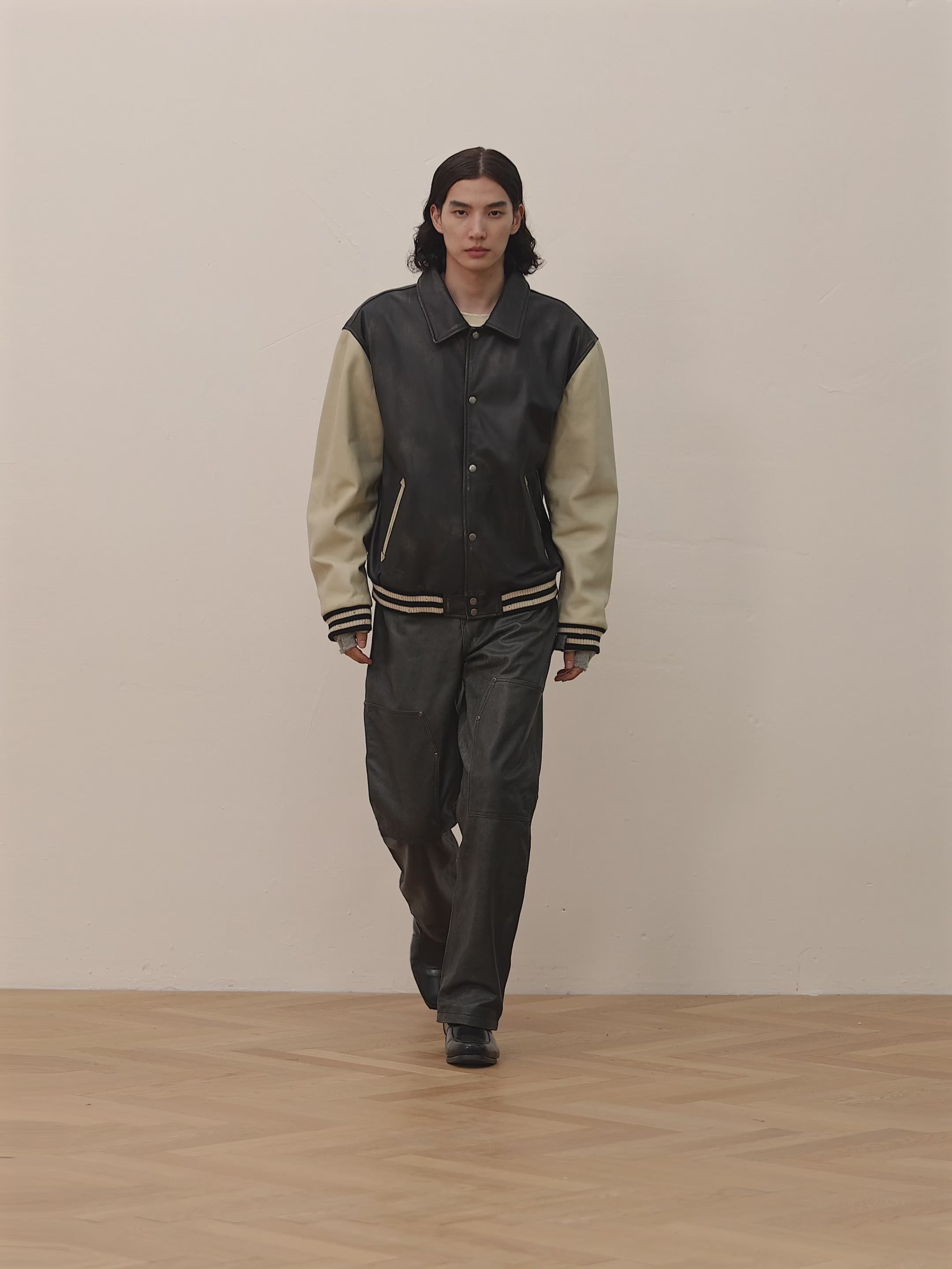 Logan Distressed Leather Varsity Jacket