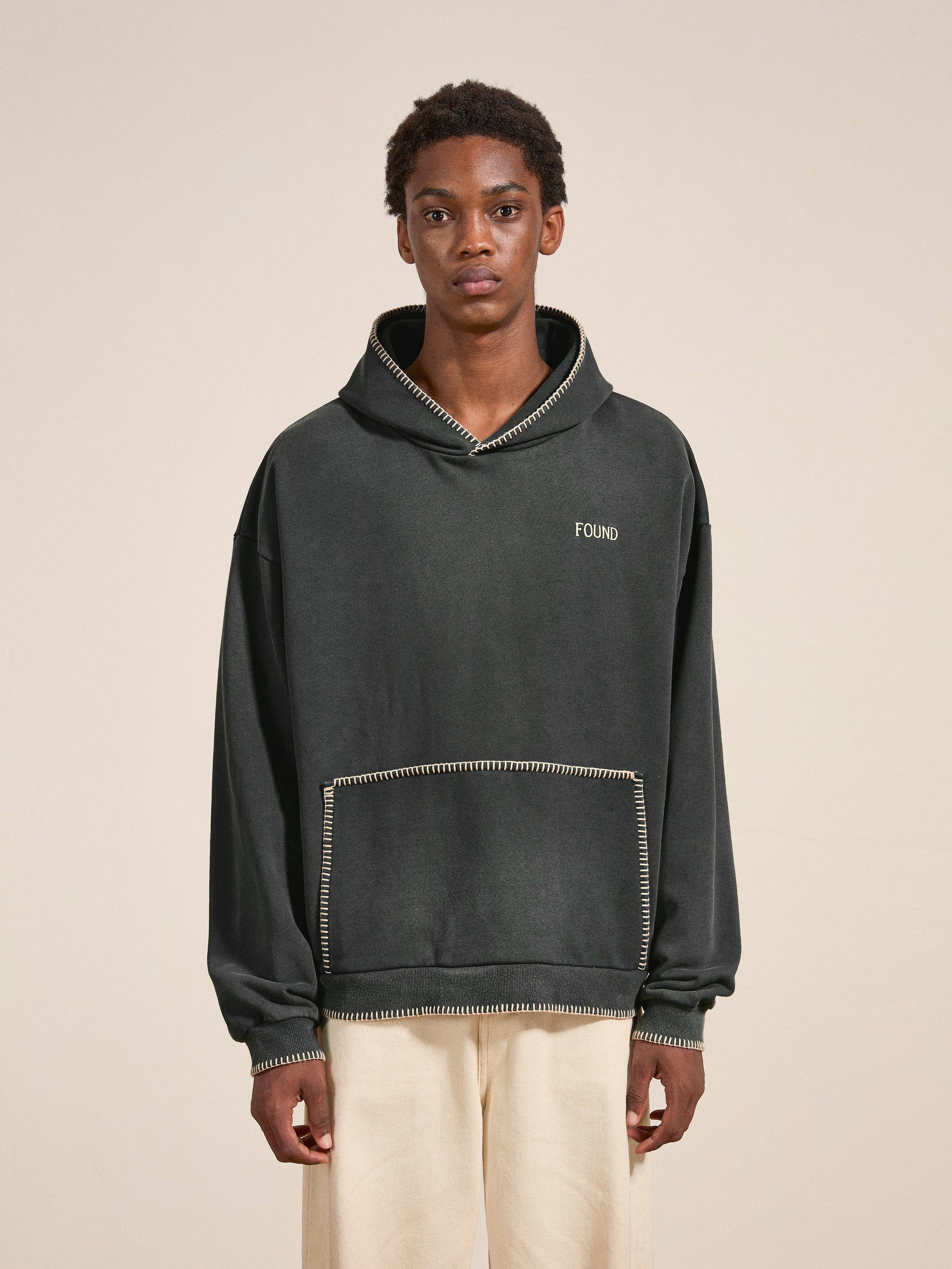Stitched Border Distressed Logo Hoodie